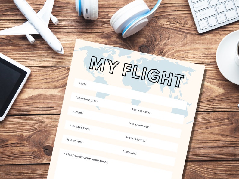 Digital Flight Log Book - Blue - Printable PDF, Travel Journal ...