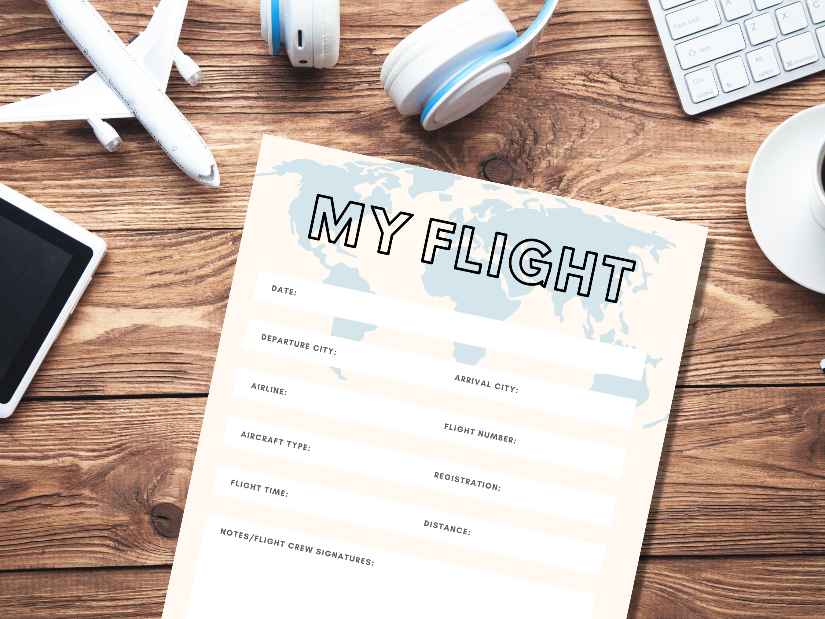 Digital Flight Log Book - Blue - Printable PDF, Travel Journal ...
