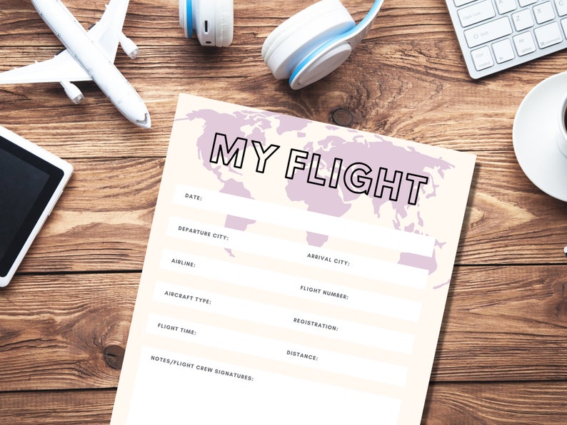 Digital Flight Log Book - Purple - Printable PDF, Travel Journal ...