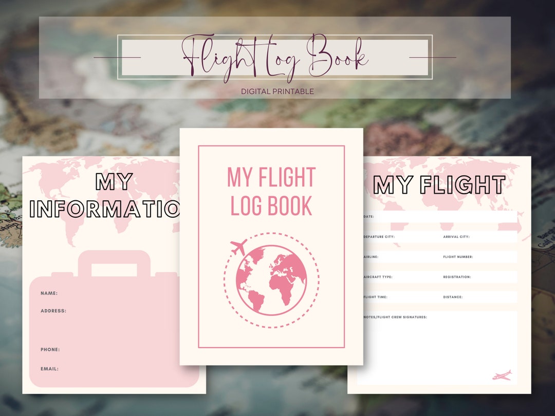 Digital Flight Log Book - Pink - Printable PDF, Travel Journal ...