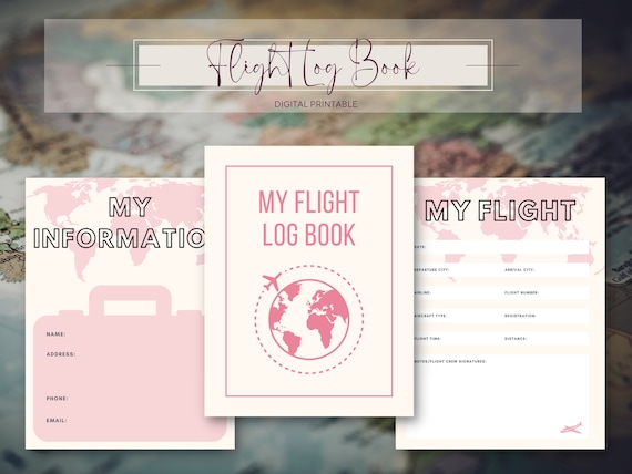 Digital Flight Log Book Pink Printable PDF Travel | Etsy