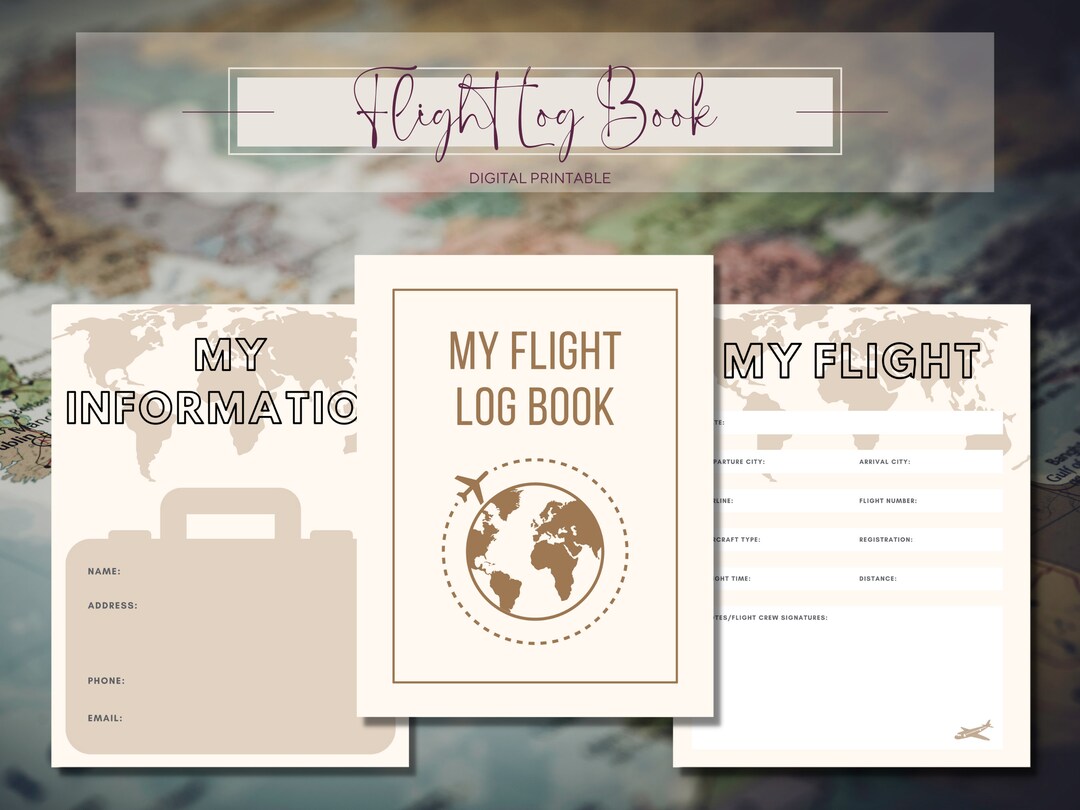Digital Flight Log Book - Brown - Printable PDF, Travel Journal ...