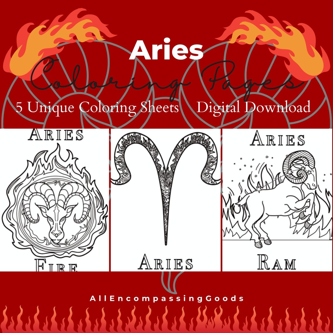 5 Aries Coloring Pages Aries Coloring Sheets Zodiac Coloring - Etsy