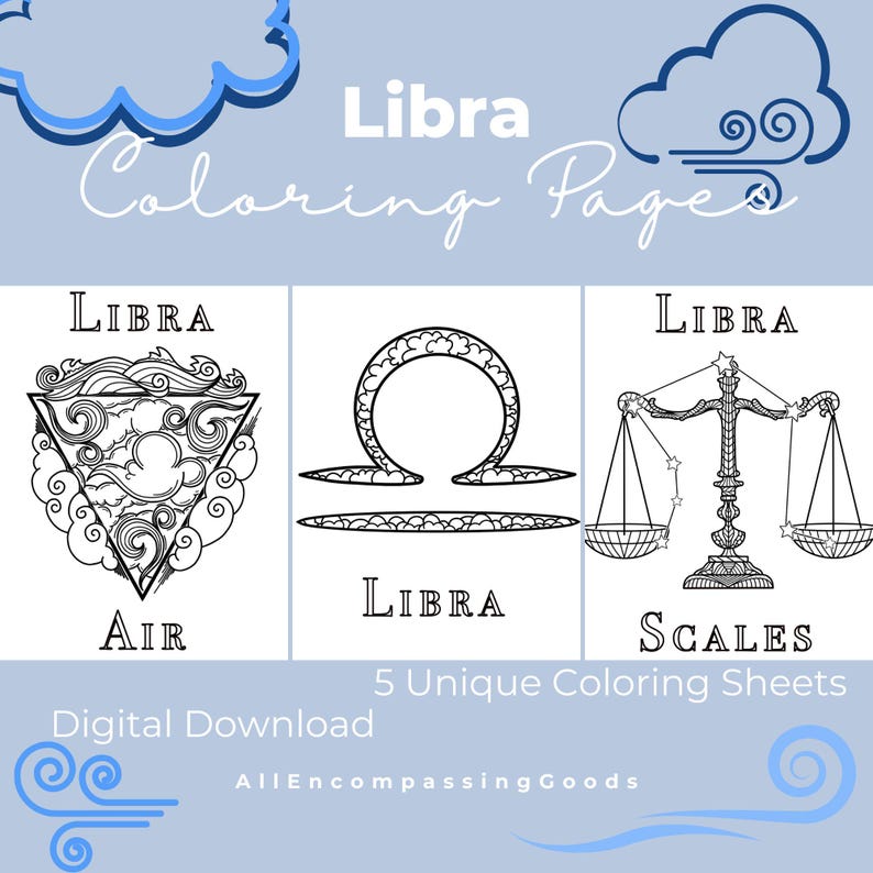 Libra Coloring Pages: Zodiac Symbols, Scales, Constellation (PDF ...