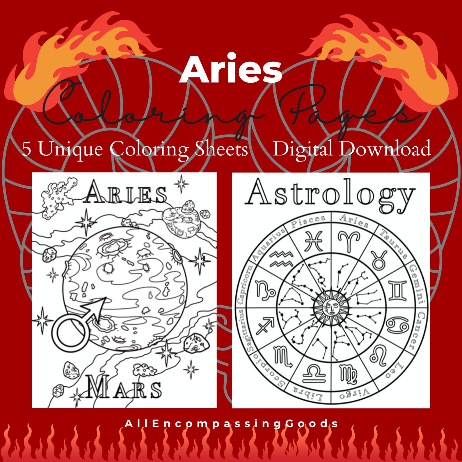 5 Aries Coloring Pages Aries Coloring Sheets Zodiac Coloring - Etsy