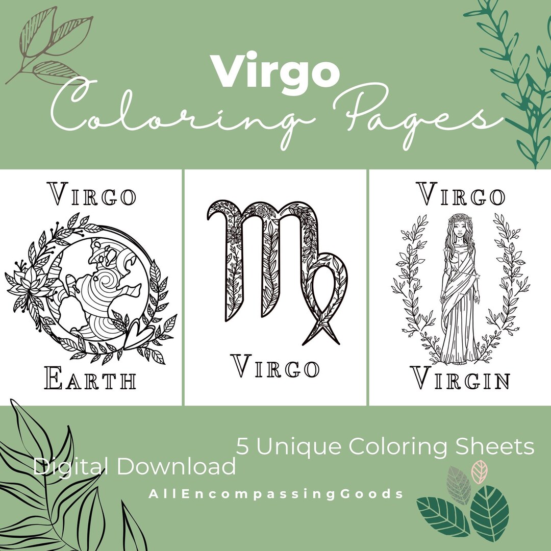5 Virgo Coloring Pages, Zodiac Coloring Sheet, Virgo Zodiac, Instant ...