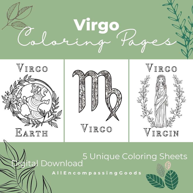 5 Virgo Coloring Pages, Zodiac Coloring Sheet, Virgo Zodiac, Instant ...