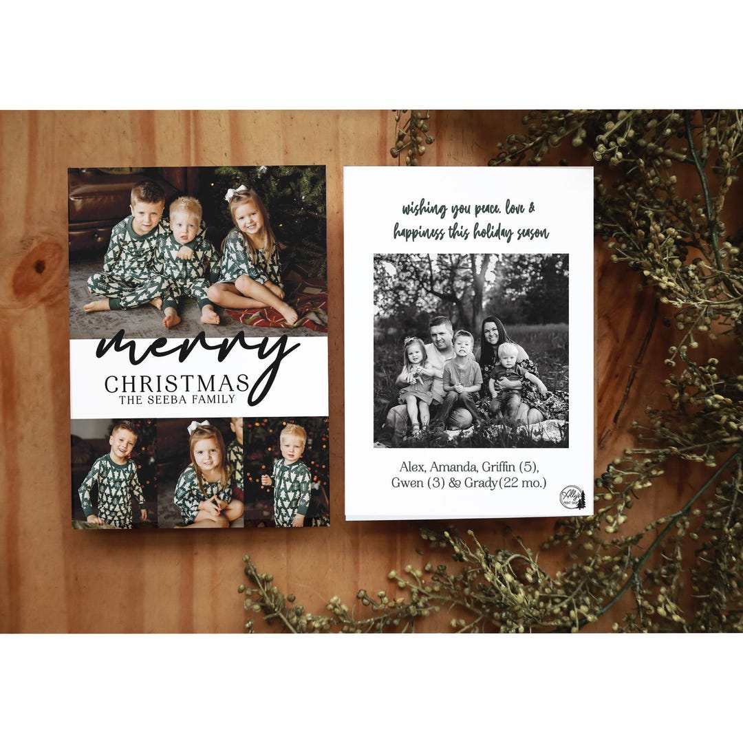 Merry Christmas Card With Family Photo, Family Holiday Card, Christmas ...