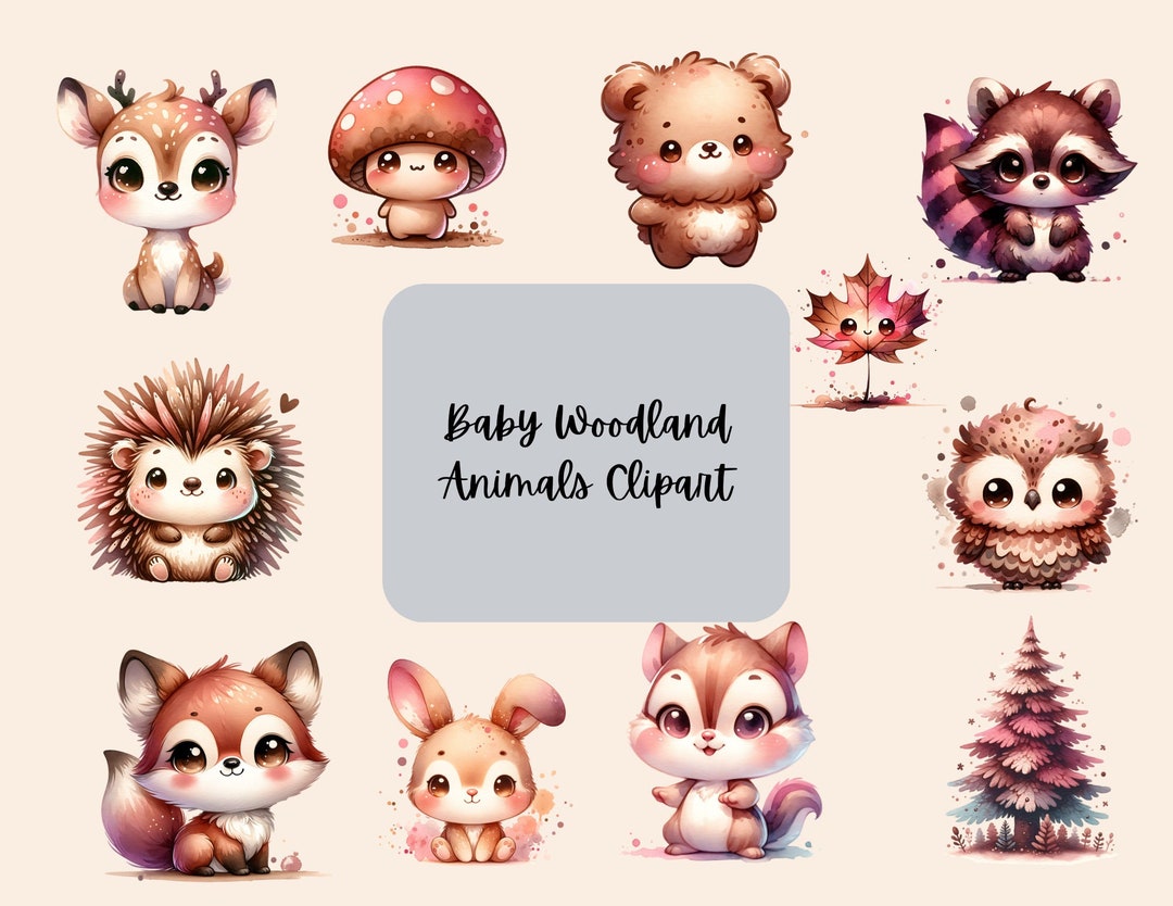 Baby Woodland Animals Clipart Bundle, Cute Nursery Art, Woodland ...