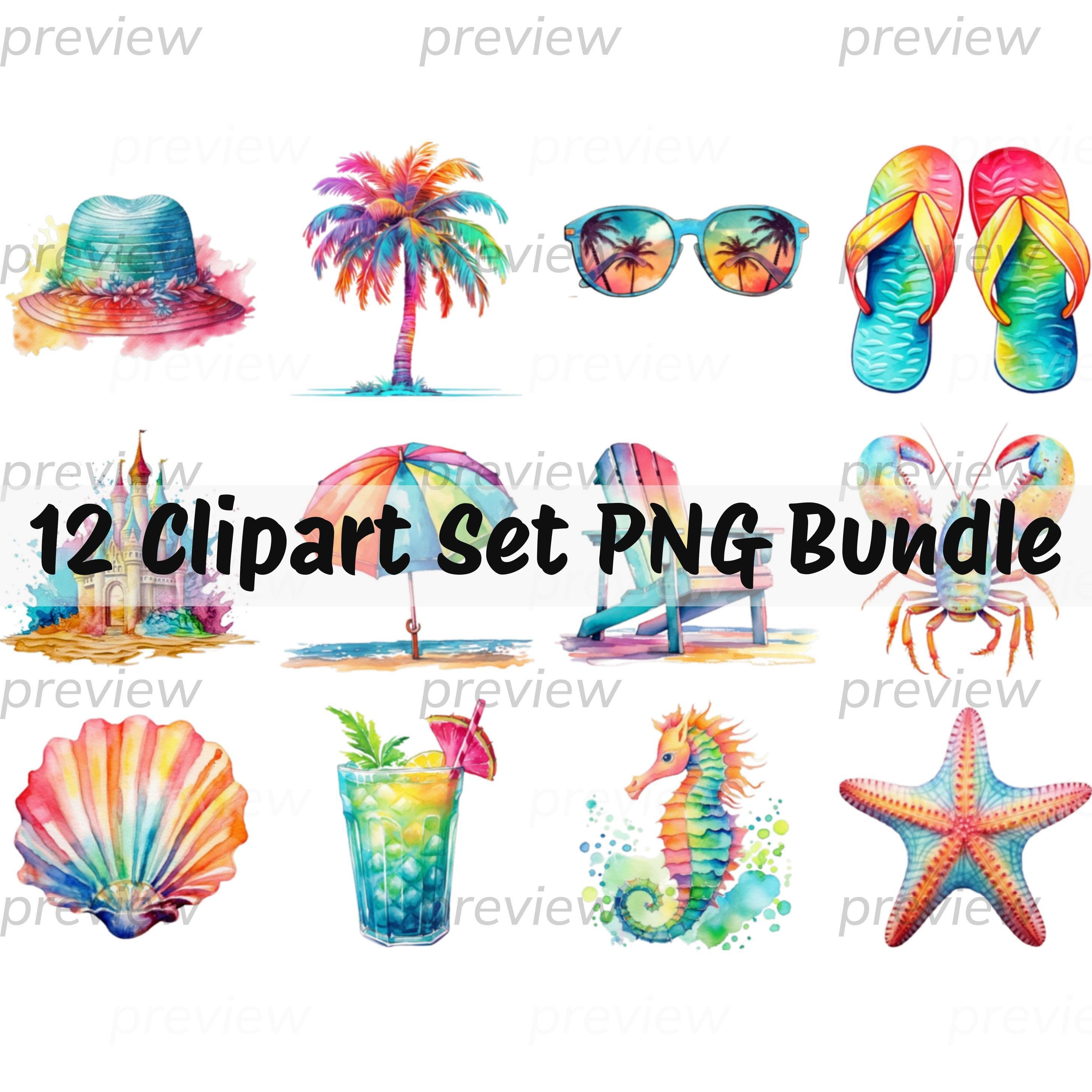 Summer Beach Watercolor Clipart Set, Vacation Clip Art, Boho Tropical ...