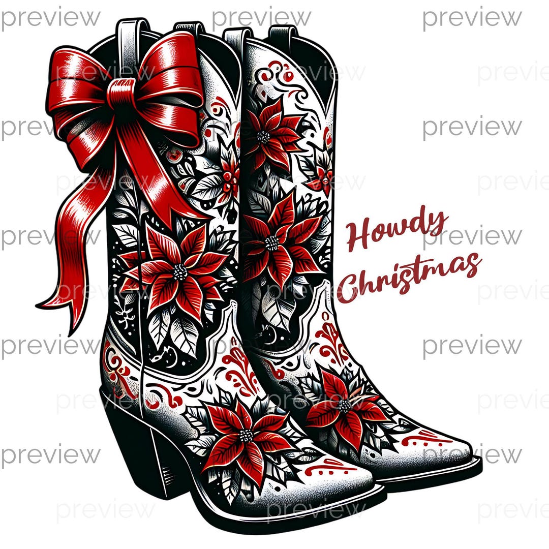 Howdy Christmas Boots Png, Cowboy Coquette Bow, Western Christmas Png ...