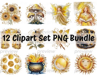 Watercolor Litha Clipart Png Set Floral Pagan Holiday Wiccan Art ...