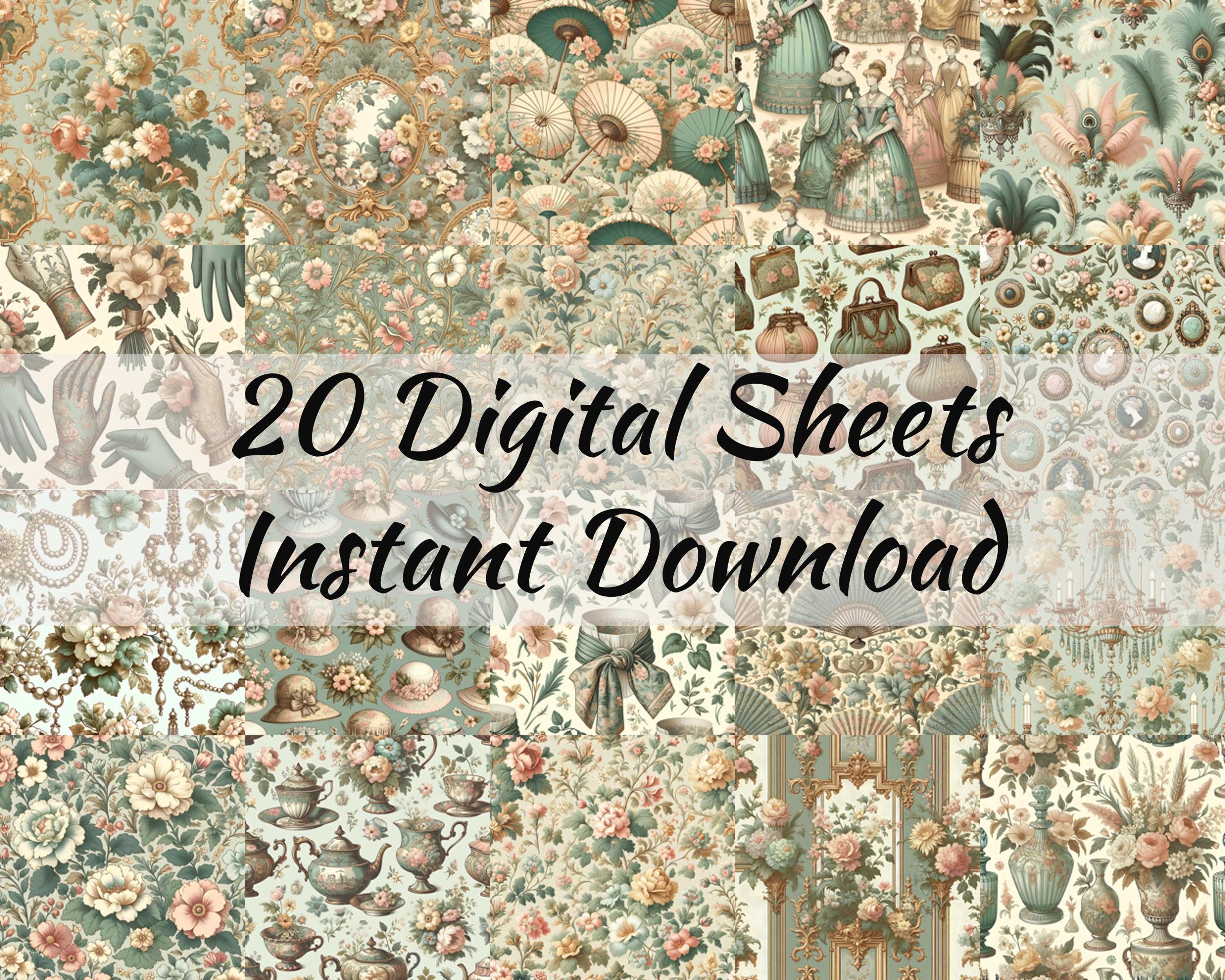 Victorian and Regency Era Inspired Digital Paper, Seamless Collage ...