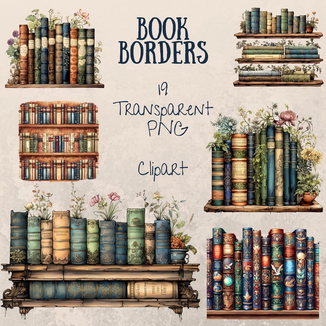 Watercolor Book Border Bundle PNG Set of 19, Instant Digital Download ...