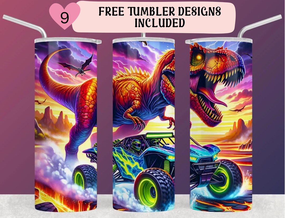 Dino Dune Buggy 20 Oz Skinny Tumbler Wrap PNG, Trex Dinosaur Off-road ...
