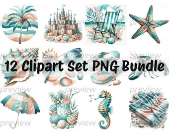 Summer Beach Watercolor Clipart Set, Beach Vacation Clip Art, Boho ...