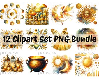 Watercolor Litha Clipart PNG Set, Floral Pagan Holiday Wiccan Art ...