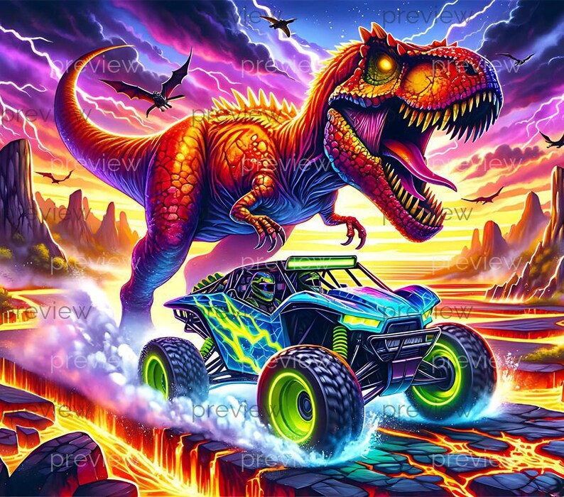 Dino Dune Buggy 20 Oz Skinny Tumbler Wrap PNG, Trex Dinosaur Off-road ...