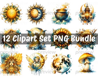 Watercolor Litha Clipart Png Set Floral Pagan Holiday Wiccan Art ...