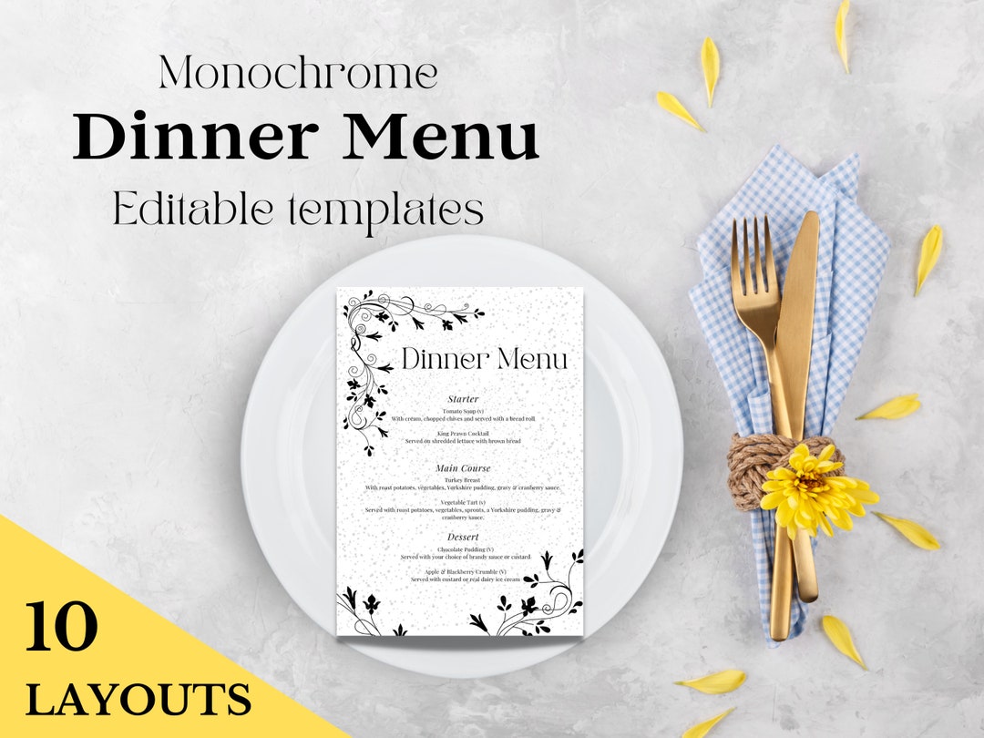 Editable Menu Card Template Printable Dinner Menu Template - Etsy
