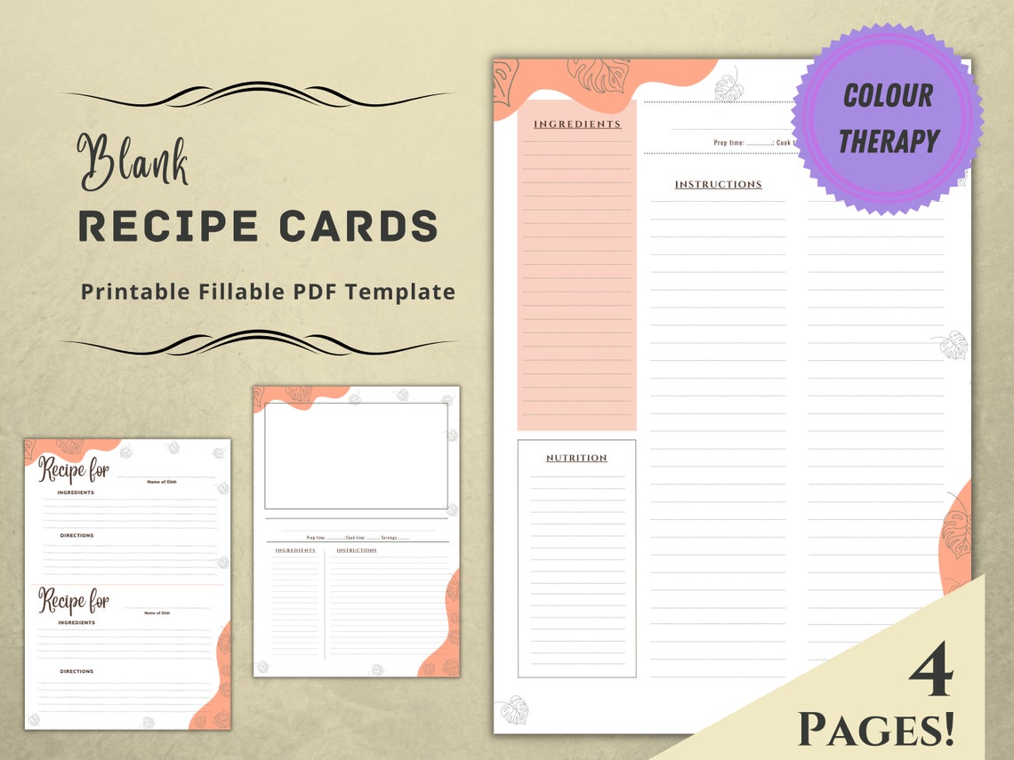 Blank Recipe Book Template PDF Blank Recipe Card Template - Etsy