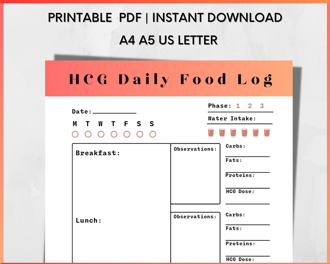 HCG Diet Journal, HCG Weight Loss, Printable Hcg Diet Food Log, Hcg ...