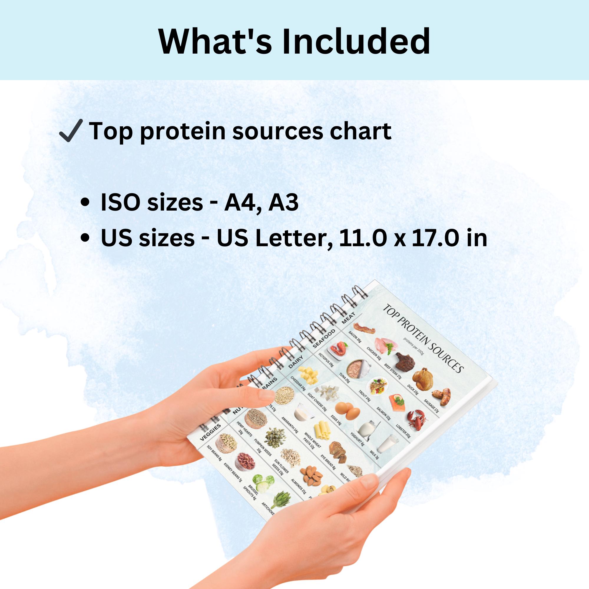 Protein Chart Poster Protein Cheat Sheet Protein Sources Highest ...