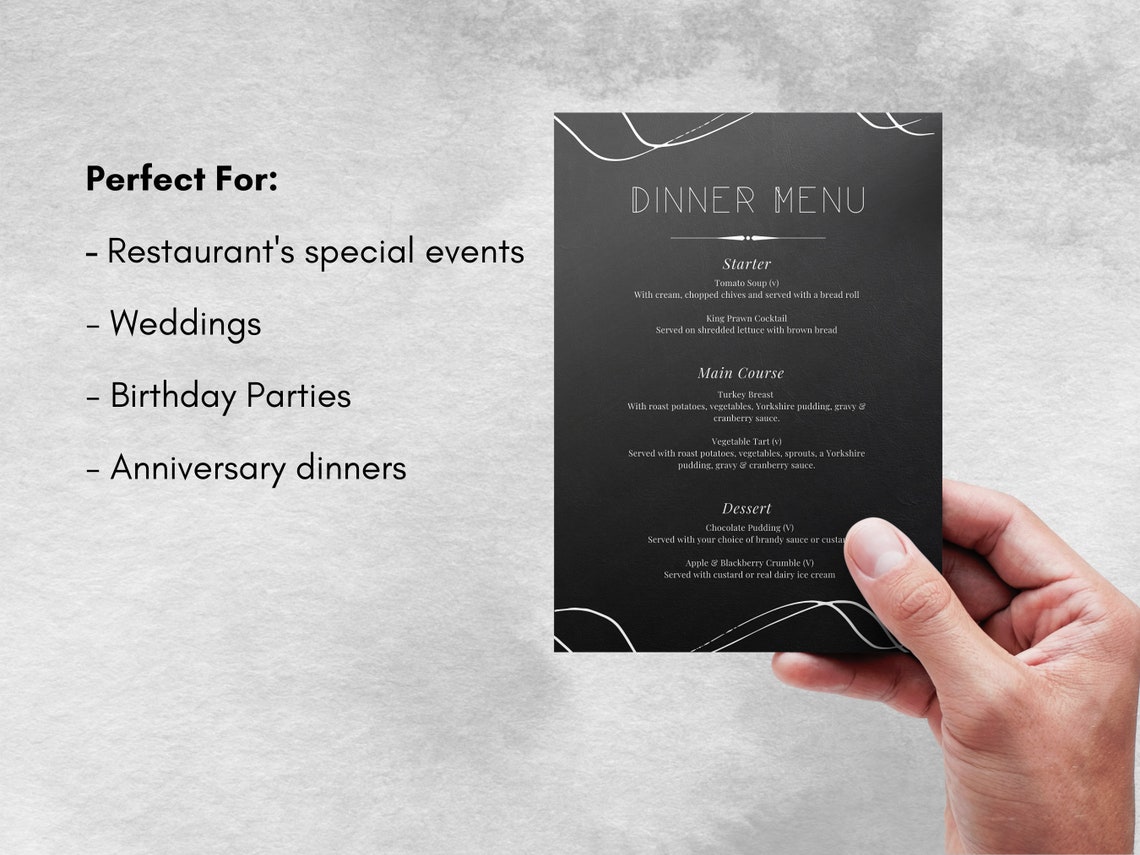 Editable Menu Card Template Printable Dinner Menu Template - Etsy Canada