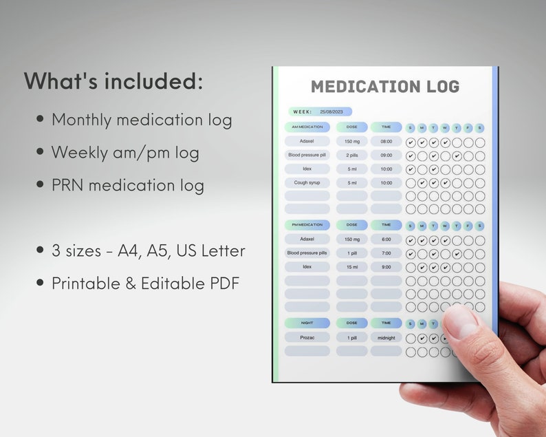 Printable Medication Tracker, AM PM Medication Chart, Editable ...