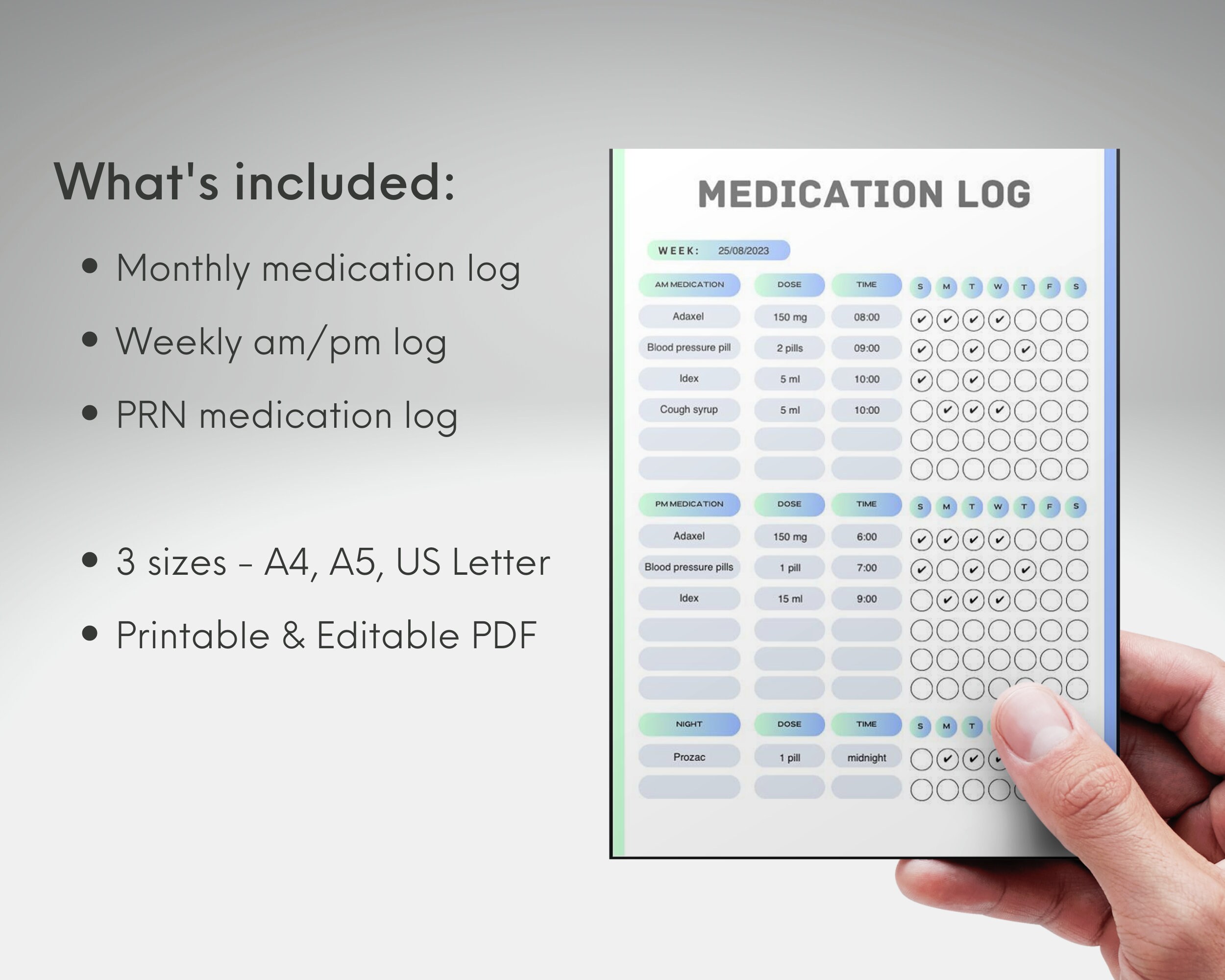 Printable Medication Tracker, AM PM Medication Chart, Editable ...