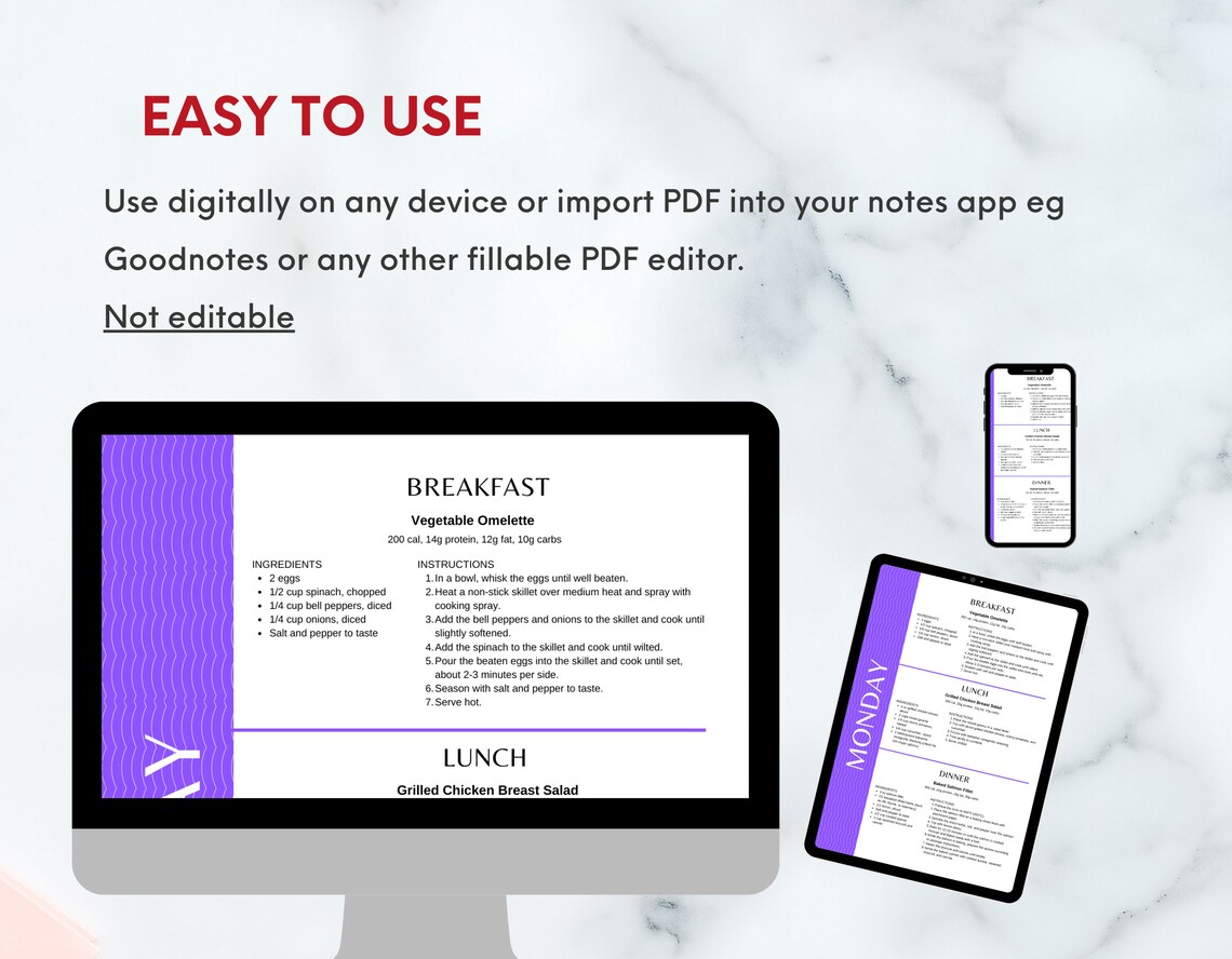 7 Day Diabetic Meal Plan With Recipes PDF, Printable Diabetic Weekly ...