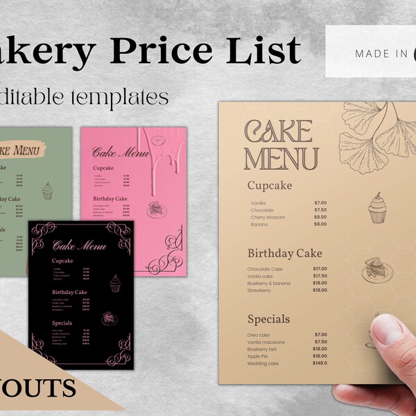 Cake Price List Template - Etsy
