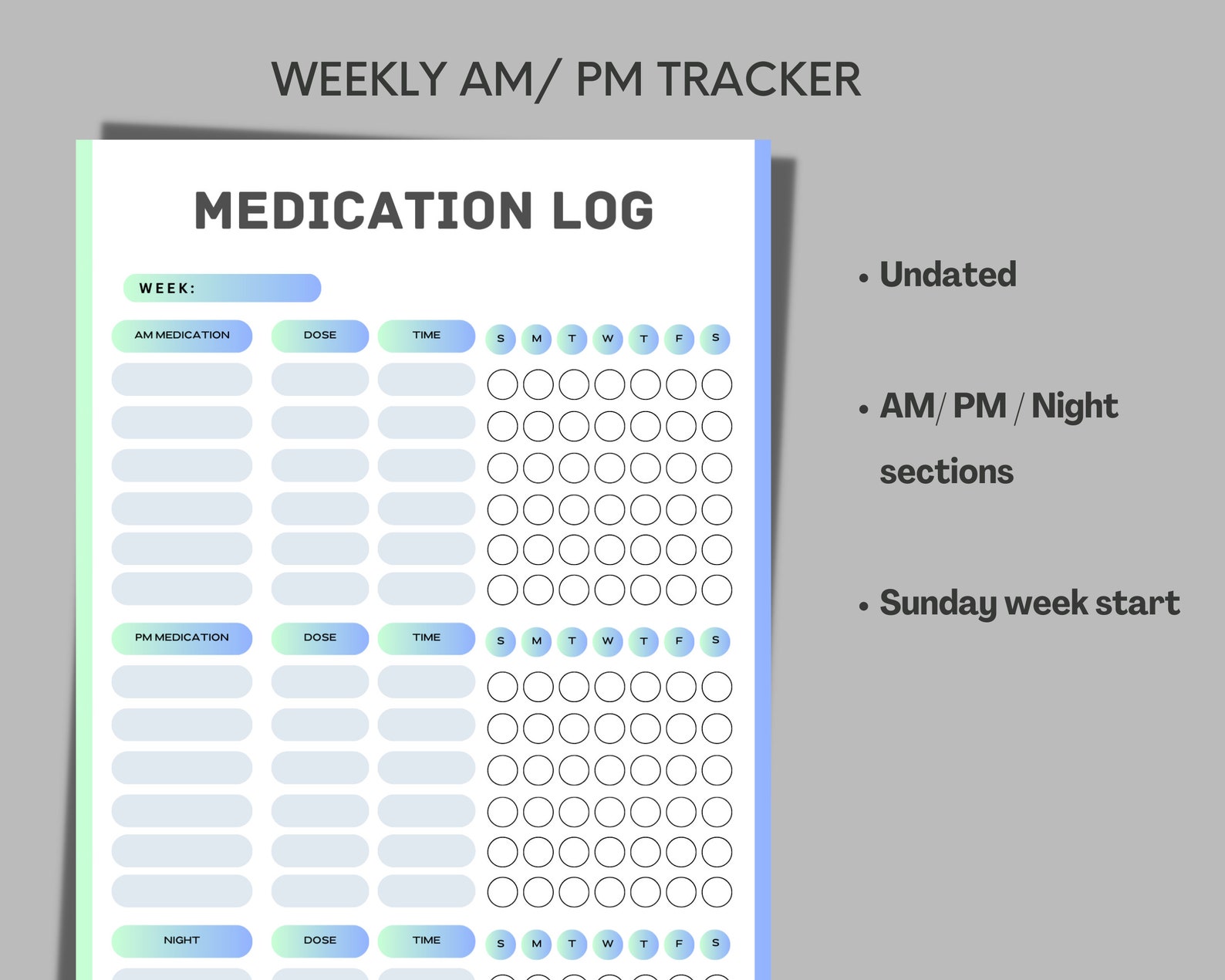 Printable Medication Tracker, AM PM Medication Chart, Editable ...