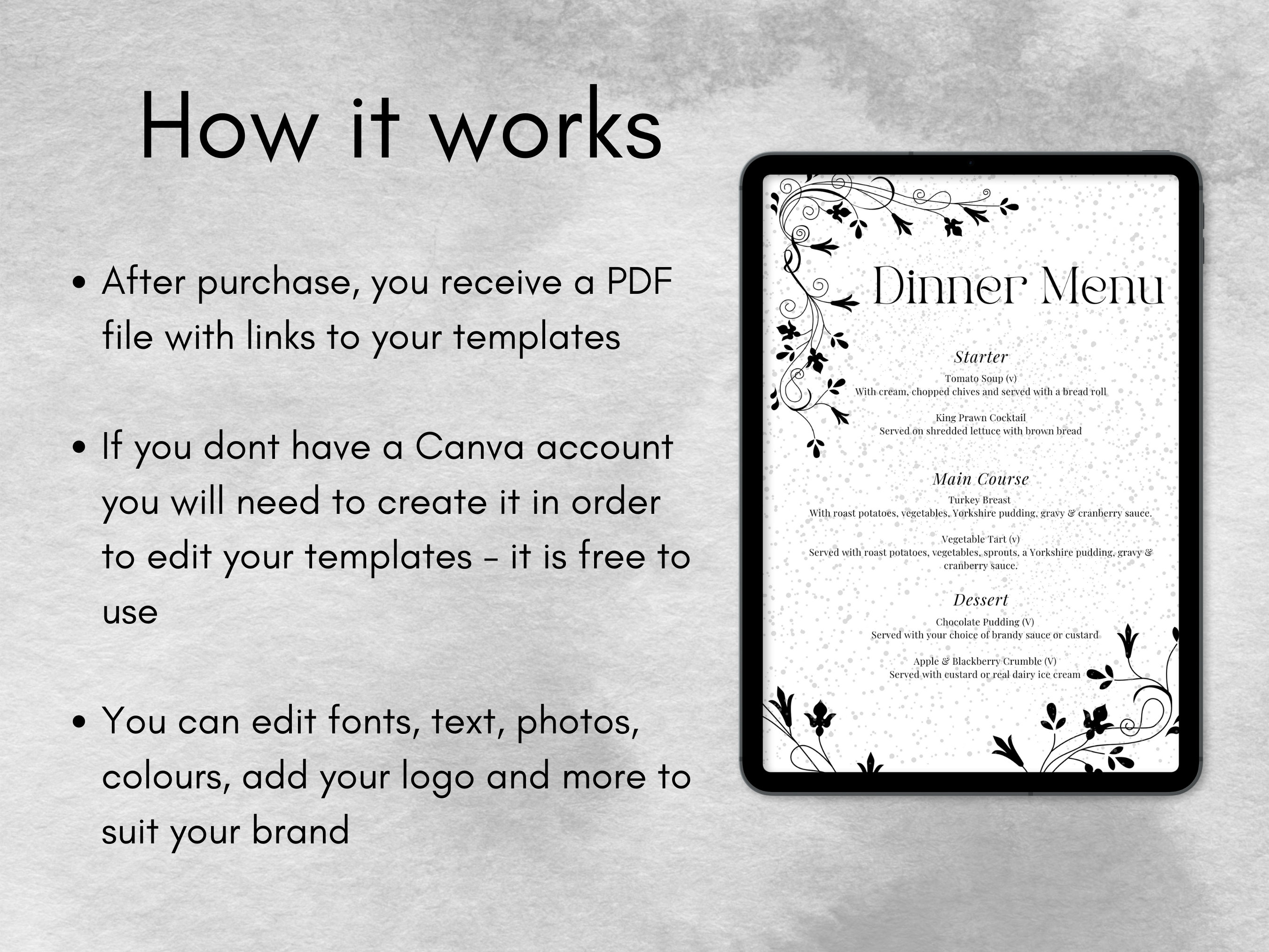 Editable Menu Card Template Printable Dinner Menu Template - Etsy