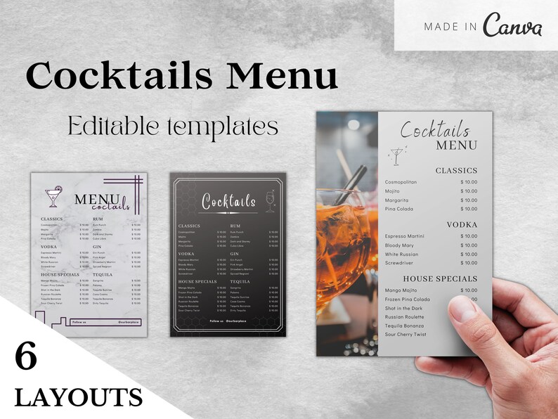 Editable Bar Menu Template Printable Drinks Menu Cocktails - Etsy