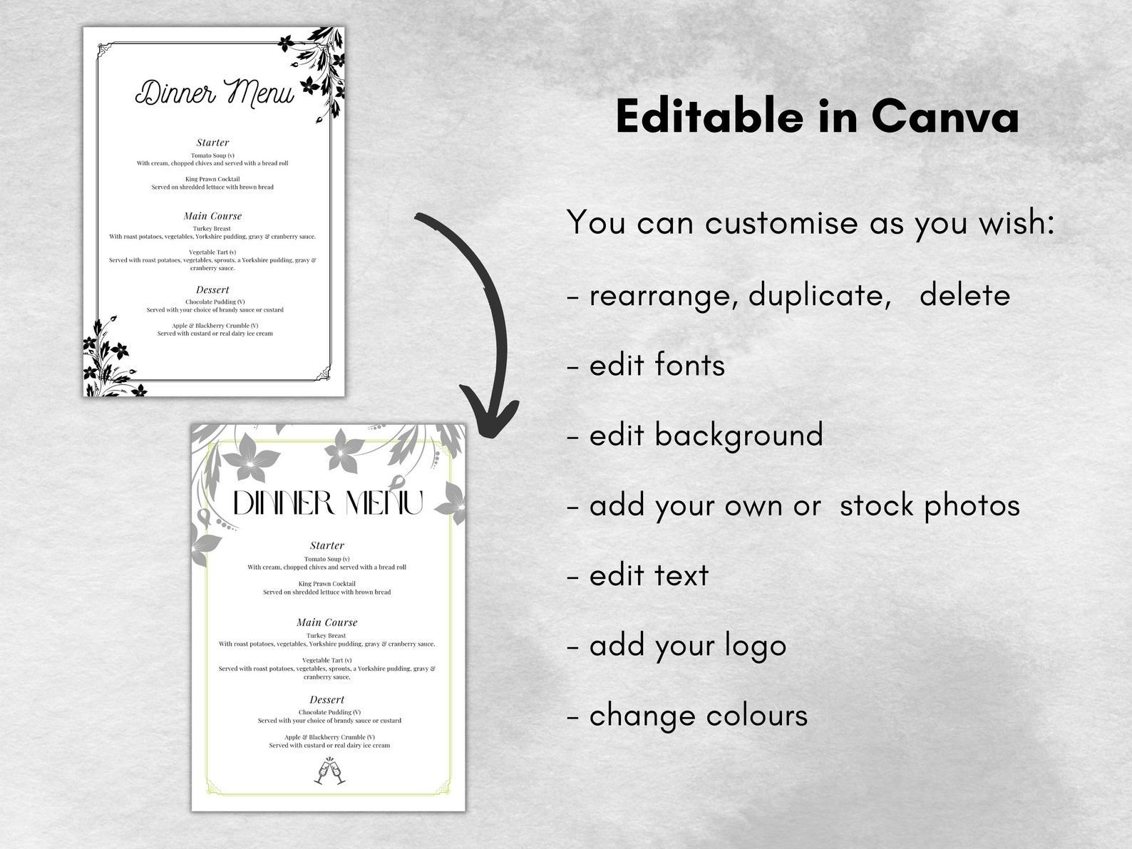 Editable Menu Card Template Printable Dinner Menu Template - Etsy
