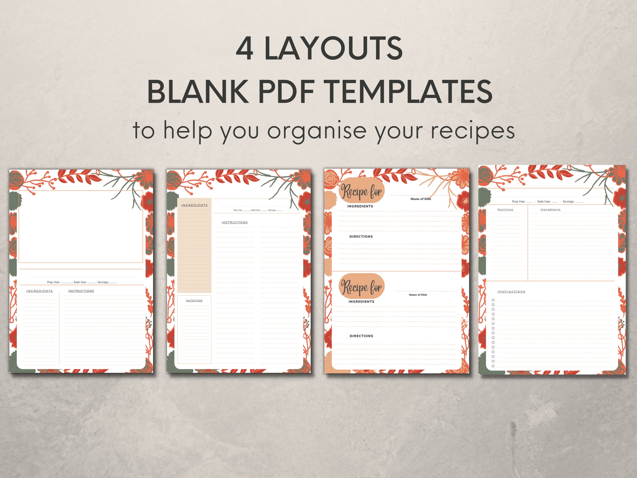 Printable Recipe Binder Inserts A4 A5 US Letter | Recipe Card Template ...