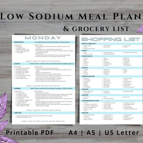 Low Salt Weekly Menu - Etsy
