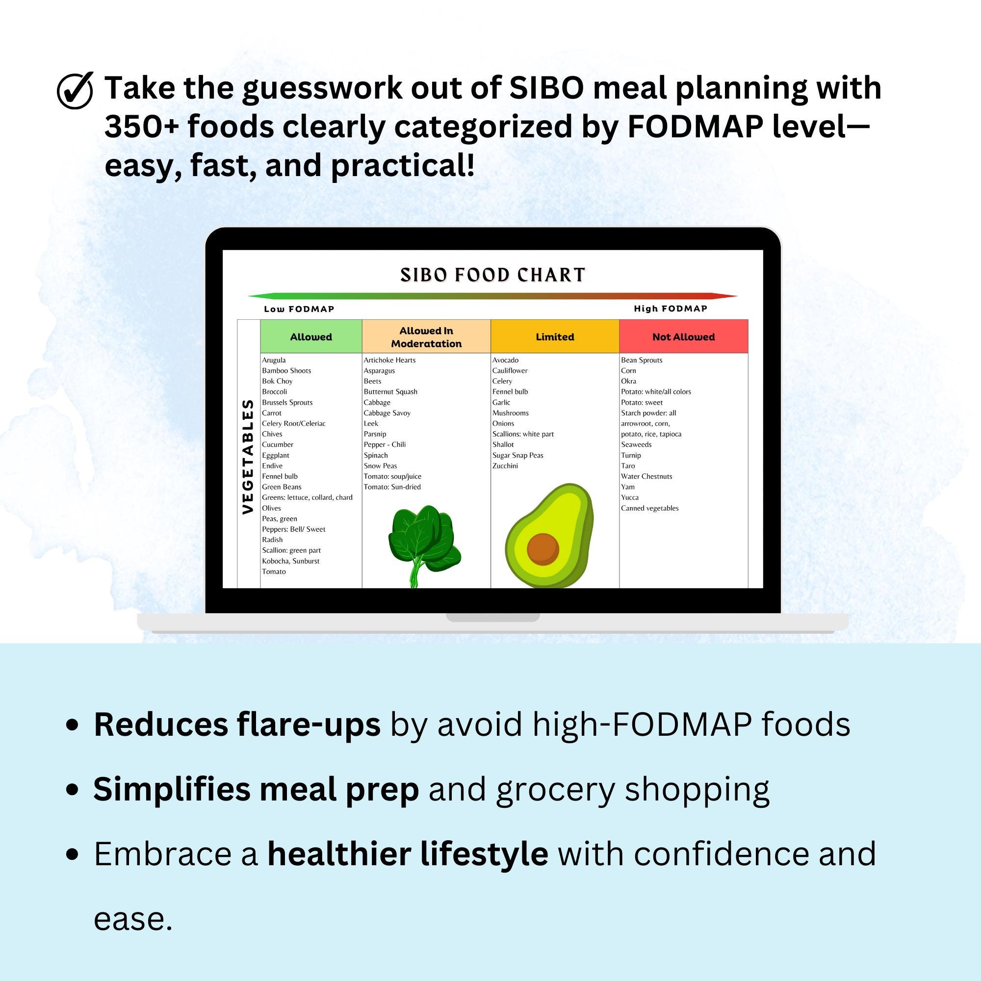 SIBO Food List Sibo Diet Food Chart Low Fodmap Chart Foods to Avoid Leaky Gut Meal Prep Gut ...
