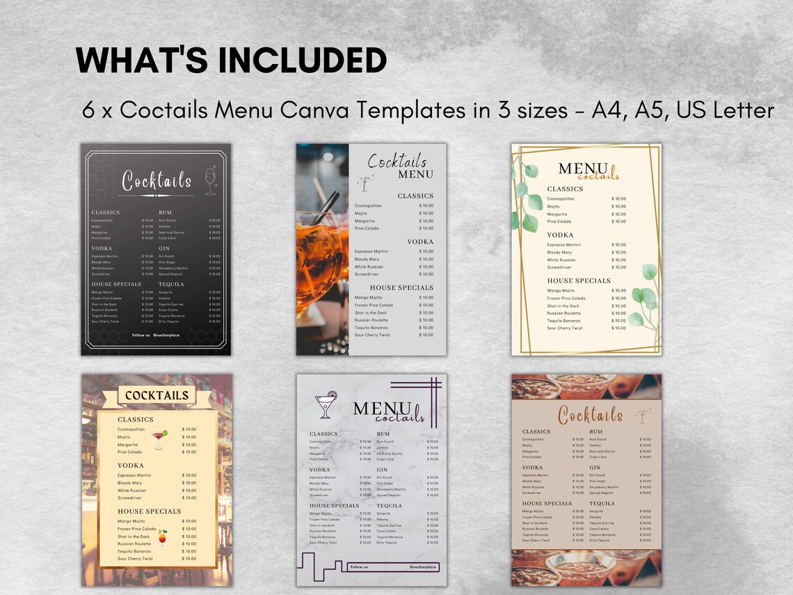 Editable Bar Menu Template Printable Drinks Menu Cocktails - Etsy