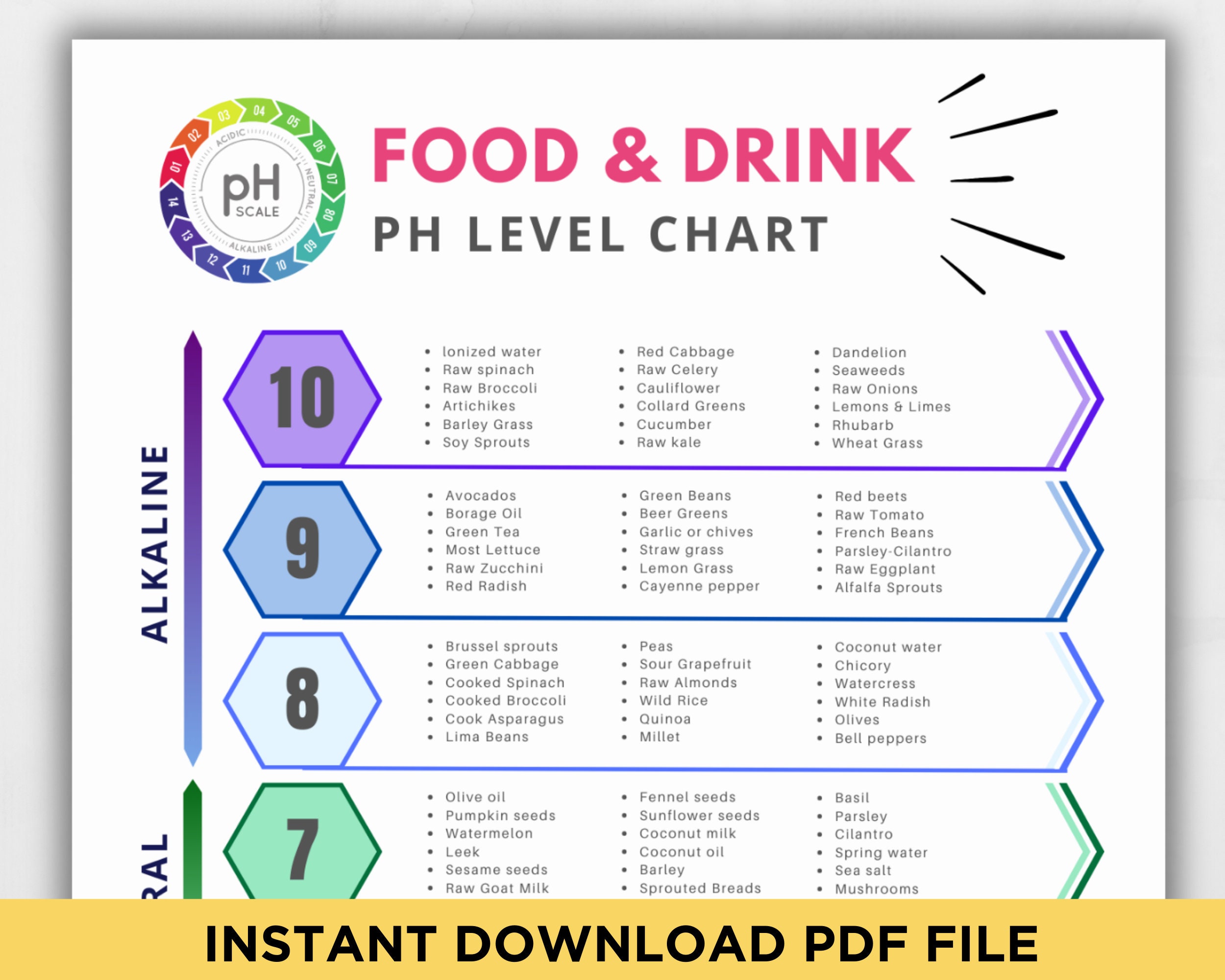 Alkaline Food Chart Acidic Alkaline PH Food List Printable Anti-inflammatory Diet Detox Alkaline ...