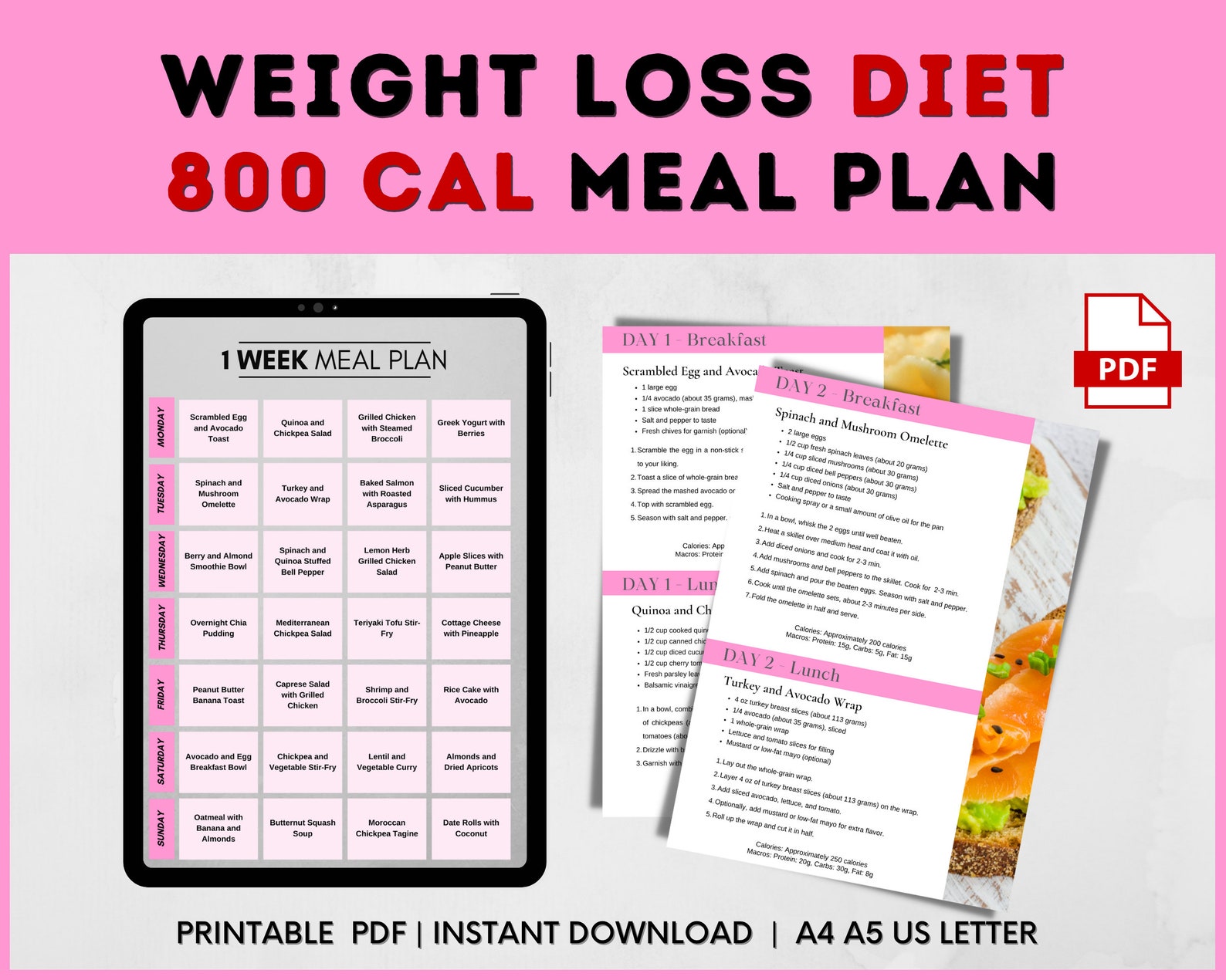 Calorie Deficit Plan Low Calorie Diet Plan Menu Recipes Weekly 800 ...