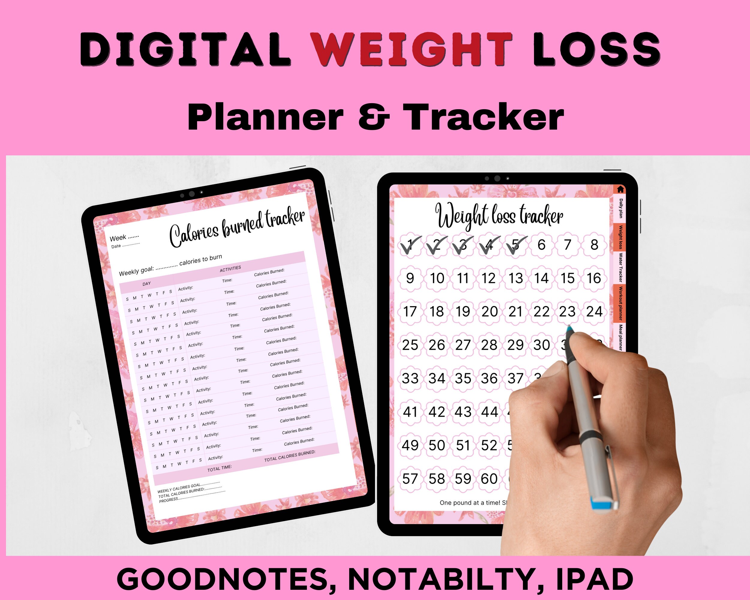 Weight Loss Planner Digital, Weight Loss Tracker Goodnotes, My Weight ...