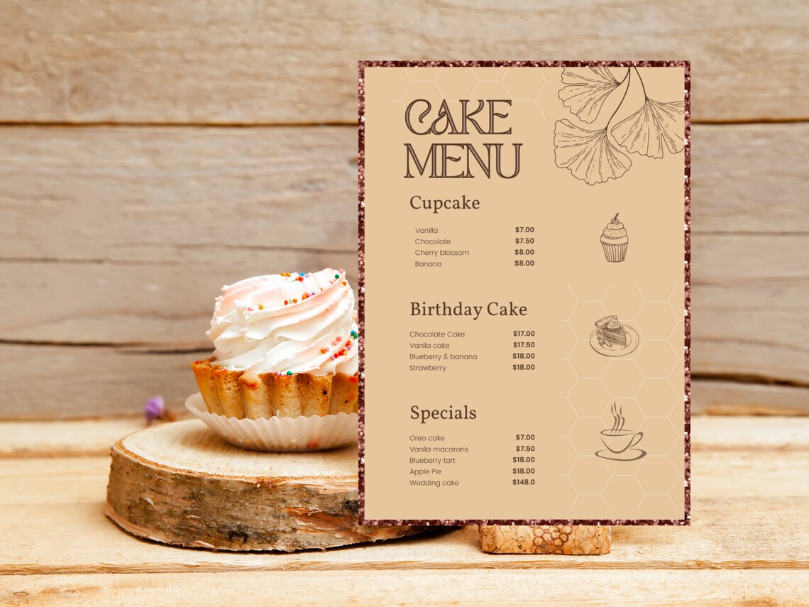 Editable Bakery Price List Printable Cupcake Menu Cake Menu Template ...