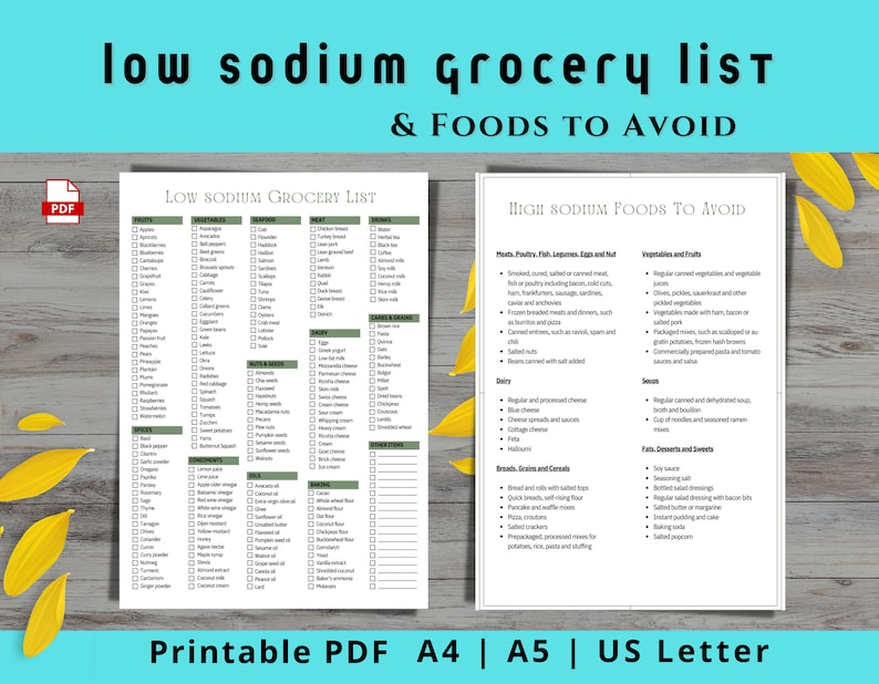 Low Sodium Grocery List Printable High Sodium Foods to Avoid Low Sodium ...