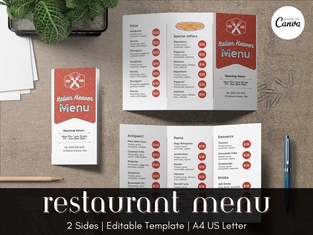 Tri Fold Restaurant Food Menu Template Editable Takeaway - Etsy
