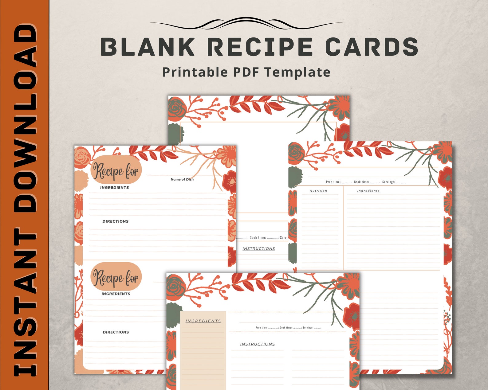 Printable Recipe Binder Inserts A4 A5 US Letter | Recipe Card Template ...