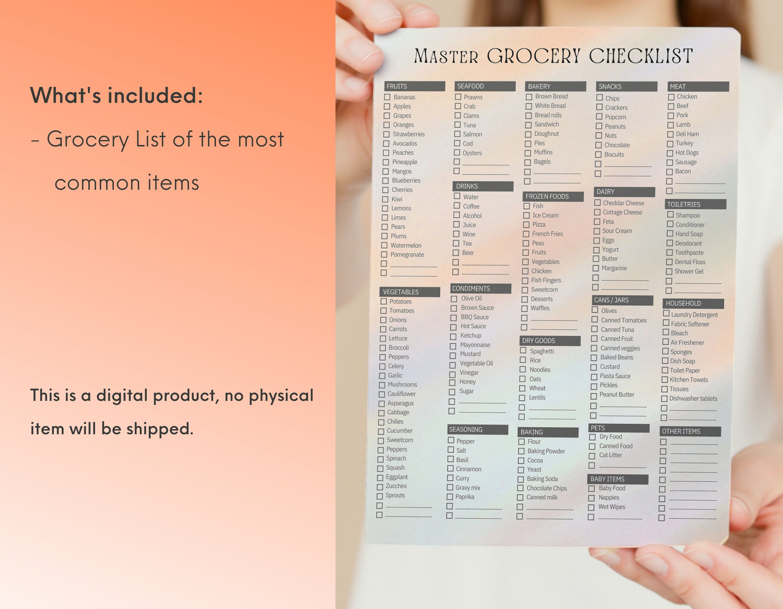 Master Grocery List Template Printable Grocery Checklist - Etsy
