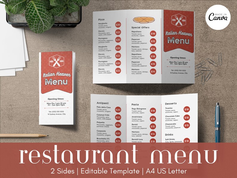 Tri Fold Restaurant Food Menu Template Editable Takeaway - Etsy