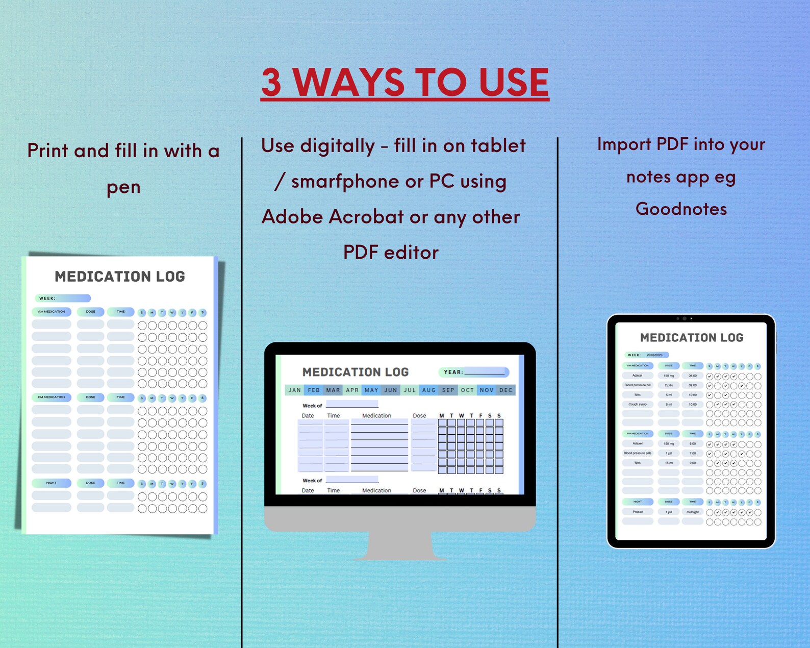Printable Medication Tracker, AM PM Medication Chart, Editable ...